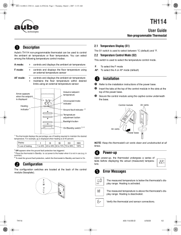 aube TH114 Non-Programmable Thermostat User Guide | Manualzz