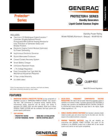 Generac RG048 Standby Generators Liquid-Cooled Gaseous Engine User ...