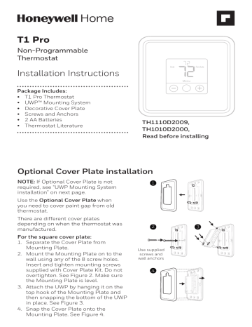 Honeywell Home T1 Pro Guide d'installation | Manualzz