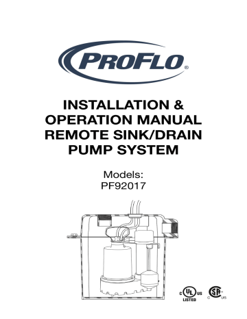 ProFlo PF92017 Remote Sink/Drain Pump System instruction manual | Manualzz