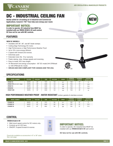 CANARM DC Industrial Ceiling Fan Instruction manual | Manualzz