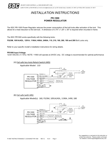SDC Power Regulator PR-1000 Instruction manual | Manualzz