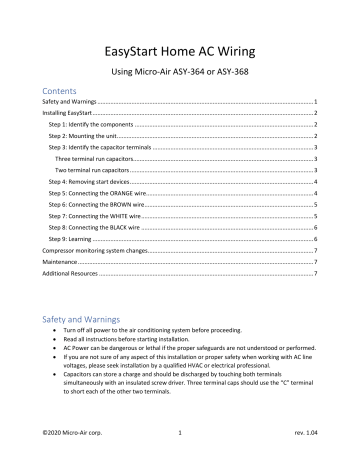 Micro-Air ASY-364 EasyStart Home AC Wiring Installation Guide | Manualzz