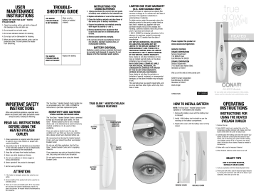 ConAir HEC3 Heated Eyelash Curler Instruction manual | Manualzz