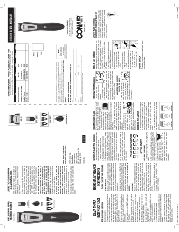ConAir Trimmer GMTL2 Instruction manual | Manualzz