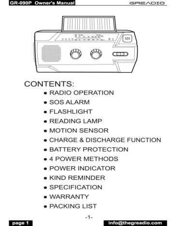 GREADIO GR-090P Wind Up Flashlight Radio Owner’s Manual | Manualzz