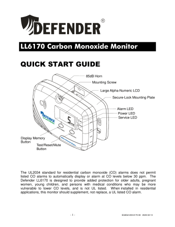 Defender LL6170 Carbon Monoxide Monitor User Guide | Manualzz