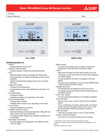 Mitsubishi Deluxe MA Remote Controller PAR-40MAAU User Guide | Manualzz