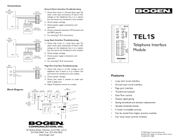 BOGEN Telephone Interface Module TEL1S User Manual | Manualzz