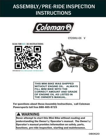 Coleman CT200U-EX V 196cc Mini Bike Owner’s Manual | Manualzz