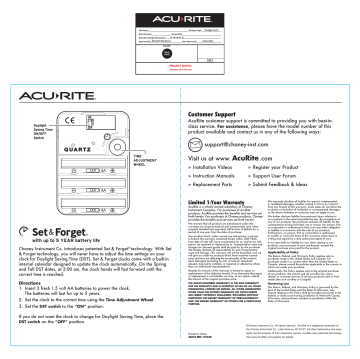 ACU-RITE QUARTZ Clock Instruction manual | Manualzz