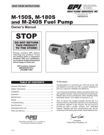 GPI M-150S Fuel Transfer Pump Owner’s Manual | Manualzz