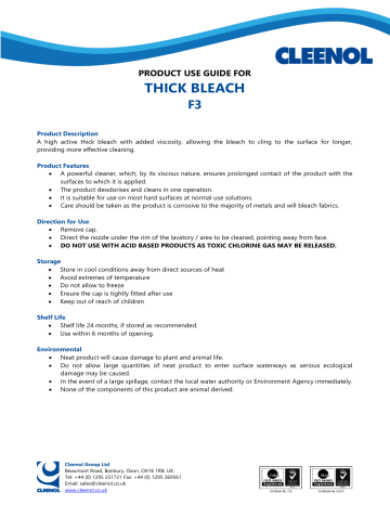 CLEENOL F3 5 Litres 750ml Thick Bleach User Guide | Manualzz