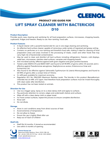CLEENOL D10 Lift Spray Cleaner User Guide | Manualzz