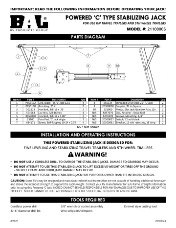 BAL Powered ‘C’ Type Stabilizing Jack Instruction manual | Manualzz