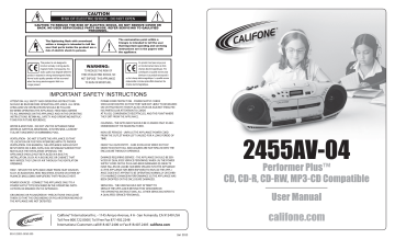 CALIFONE 2455AV-04 Performer Plus Boombox User Manual | Manualzz