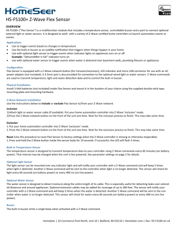 Homeseer Hs Fs100 Z Wave Flex Sensor User Guide Manualzz