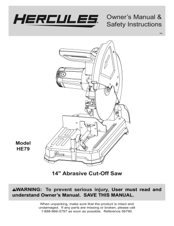 Hercules HE79 14-Inch Abrasive Cut-Off Saw Owner’s Manual | Manualzz