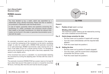 RONDA R150 Mecano Movement Caliber User Manual | Manualzz