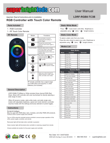 super bright leds LDRF-RGB8-TC3B RGB Controller User Manual | Manualzz