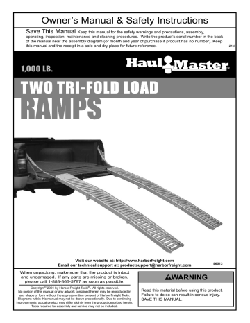 Haul Master 96513 Two Tri-Fold Load Ramps Owner’s Manual | Manualzz