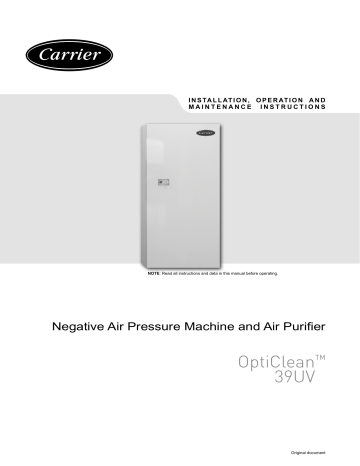 Carrier OptiClean 39UV Negative Air Pressure Machine and Air Purifier ...