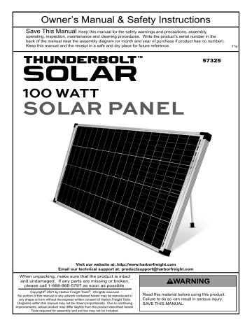 Thunderbolt 57325 100 Watt Solar Panel Owner’s Manual | Manualzz