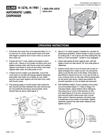 ULINE H-1981 Automatic Label Dispenser Instruction manual | Manualzz