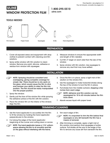 ULINE Window Protection Film Installation Guide | Manualzz