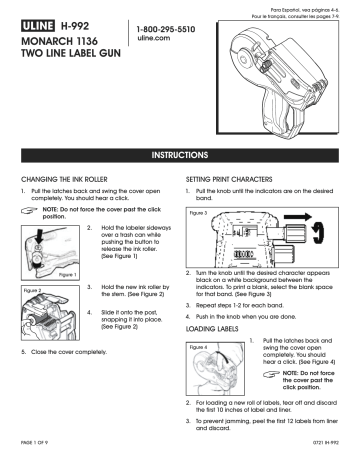 ULINE H-992 MONARCH 1135 Two Line Label Gun Instructions | Manualzz