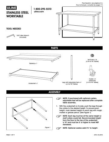 Uline Stainless Steel Work Table instruction manual | Manualzz
