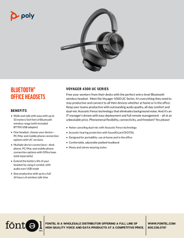 Poly VOYAGER 4300 UC Bluetooth Office Headsets User Manual | Manualzz