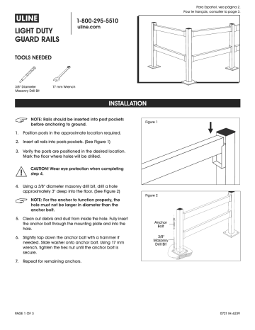 ULINE Light Duty Guard Rails Installation Guide | Manualzz