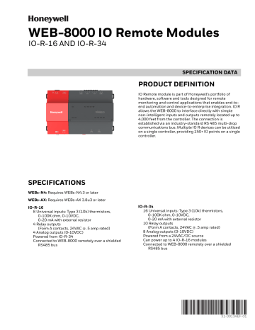 Honeywell IO Remote Modules WEB-8000 Specifications | Manualzz