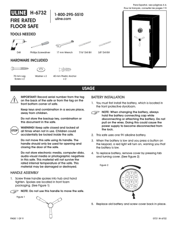 ULINE Fire Rated Floor Safe H-6732 User Guide | Manualzz