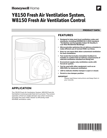 Honeywell Home Y8150 Fresh Air Ventilation System, W8150 Fresh Air ...