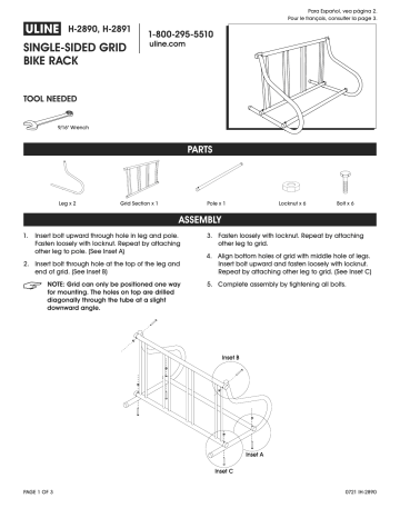 ULINE Single Sided Grid Bike Rack User Guide | Manualzz
