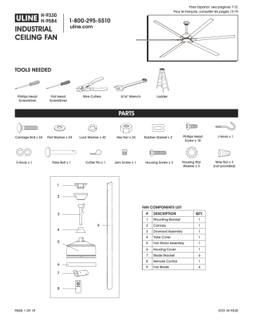 ULINE Industrial Ceiling Fan User Manual | Manualzz