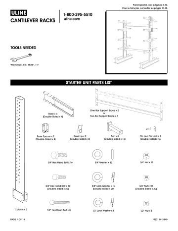 Uline Cantilever Racks Instruction manual | Manualzz