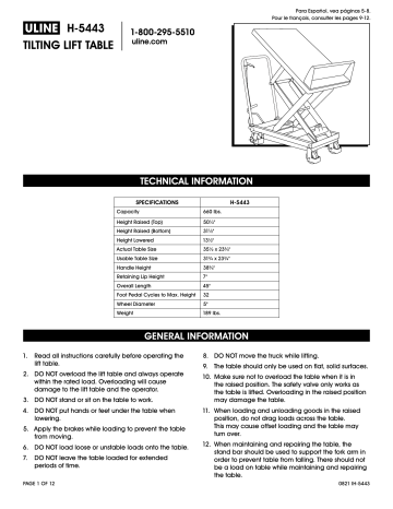 ULINE H-5443 Tilting Lift Table Installation Guide | Manualzz