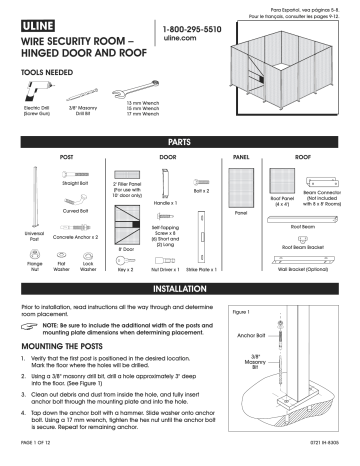 ULINE Wire Security Room-Hinged Door And Roof Installation Guide | Manualzz