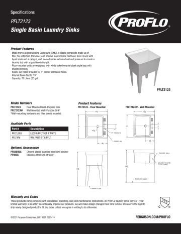 PROFLO PFLT2123 Single Basin Laundry Sinks User Guide | Manualzz