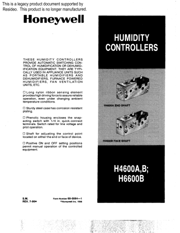 Honeywell Humidity Controllers User Guide | Manualzz