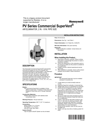 Honeywell PV Series Commercial SuperVent Installation Guide | Manualzz