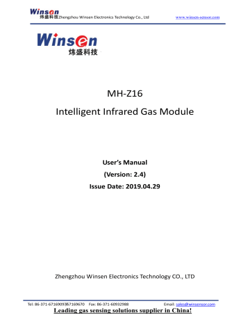 Winsen MH-Z16 Intelligent Infrared Gas Module User Manual | Manualzz