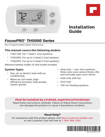 resideo FocusPRO TH5000 Series Guide d'installation | Manualzz