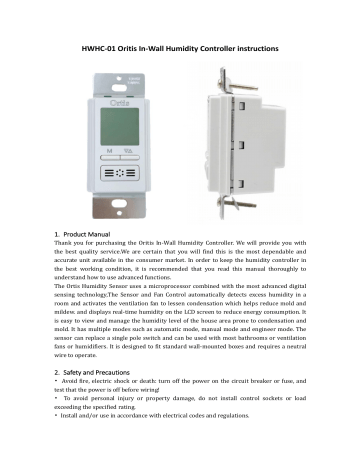 Oritis HWHC-01 In-Wall Humidity Controller Instructions | Manualzz