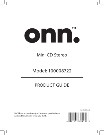 Onn Mini CD Stereo 100008722 User Guide | Manualzz