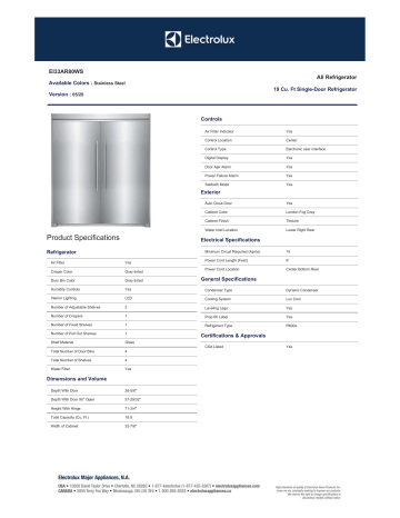 Electrolux EI33AR80WS Refrigerator User Guide | Manualzz