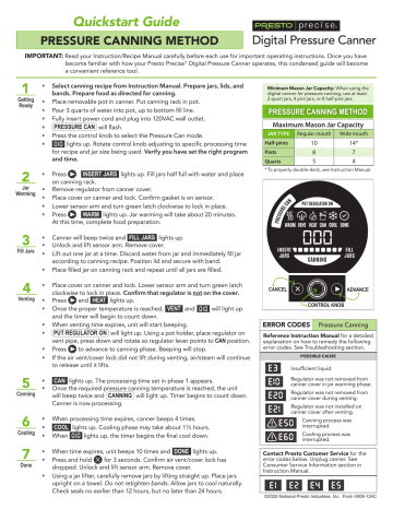 Presto Pressure Canner Instructions